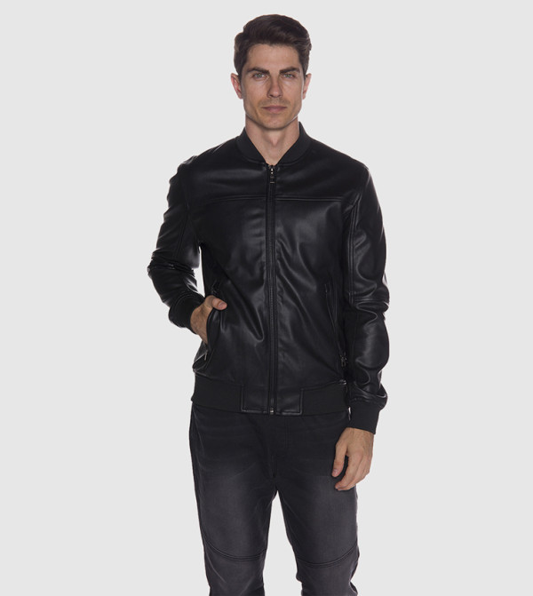 Buy R&B Faux Leather Jacket Black In Black | 6thstreet Kuwait