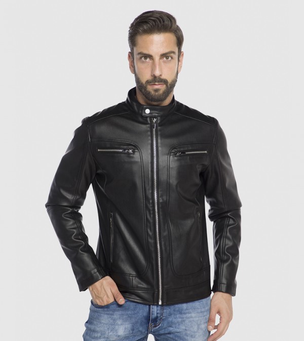 Buy R&B Faux Leather Jacket Black In Black | 6thStreet Bahrain