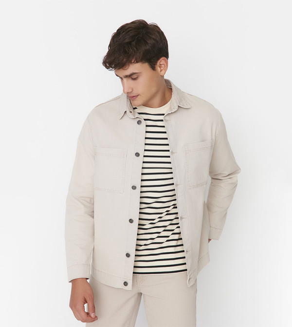 Buy Trendyol Regular Fit Denim Jacket In Beige | 6thStreet Saudi Arabia