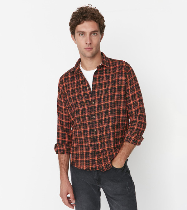Buy Trendyol Regular Fit Plaid Tweed Shirt In Orange | 6thStreet UAE