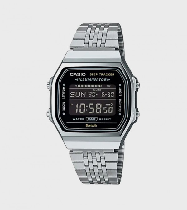 Buy Casio Square Dial Stainless Steel Strap Digital Watch In Silver ...