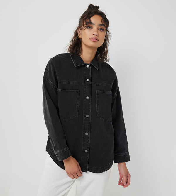 Buy Ardene Pocket Detail Denim Jacket In Black | 6thStreet Kuwait