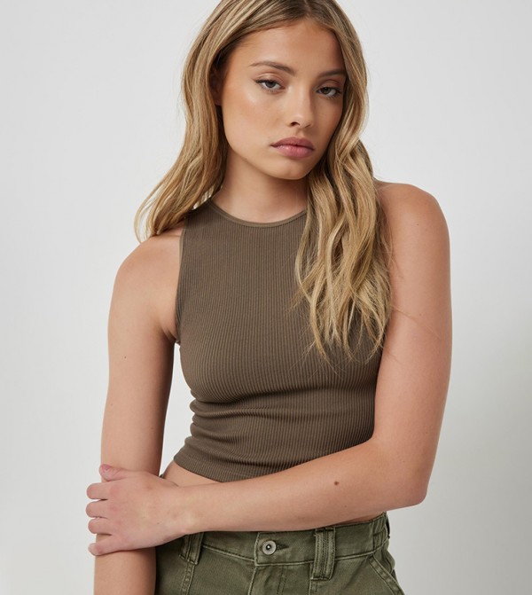 Buy Ardene Ribbed Crew Neck Tank Top In Brown | 6thStreet UAE