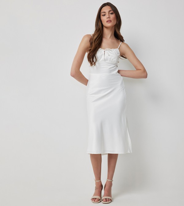 Buy Ardene Solid Ruched Midi Dress In White | 6thStreet UAE