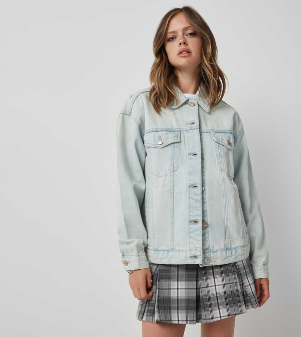 Buy Ardene Washed Oversized Denim Jacket In Blue | 6thStreet UAE