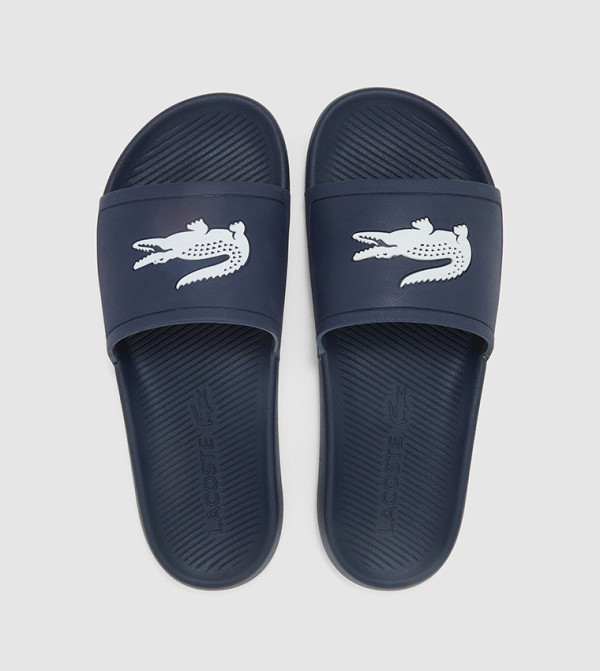 Buy Lacoste Croco Logo Embossed Slides In Navy | 6thStreet UAE