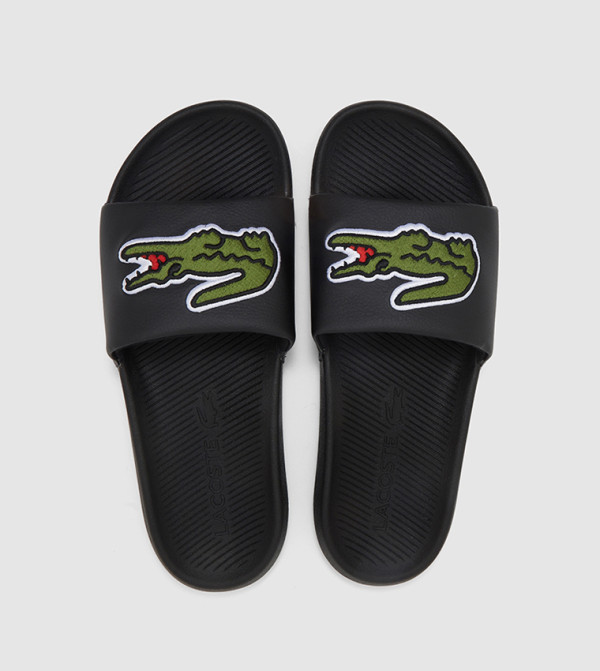 Buy Lacoste Croco Logo Embroidered Slides In Black | 6thStreet Bahrain