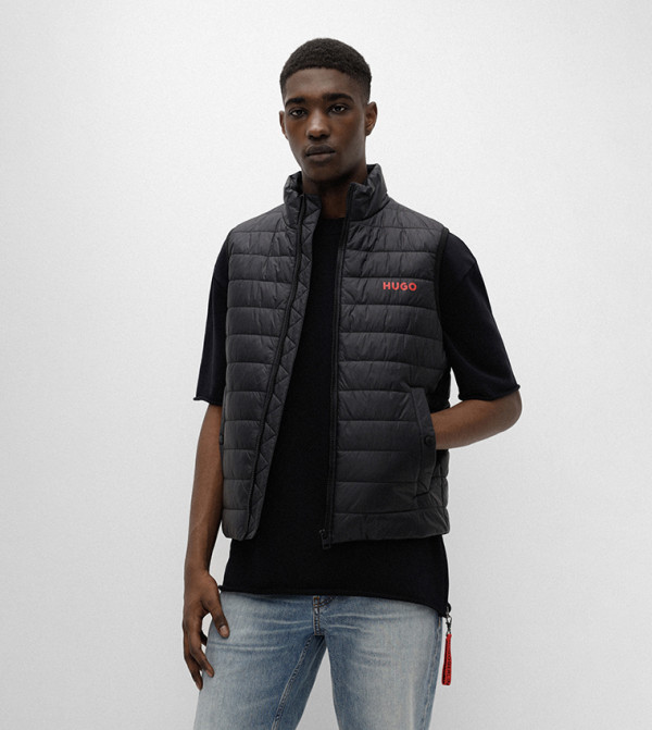 Buy HUGO High Neck Zippered Gilet In Black | 6thstreet Kuwait
