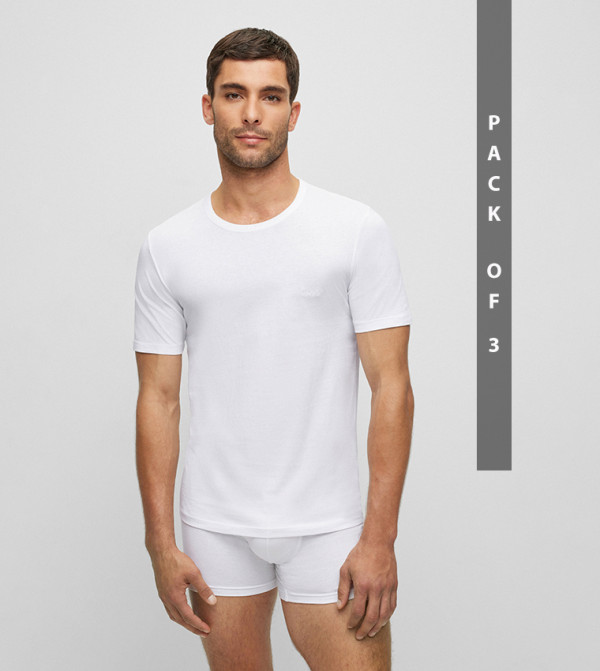 Buy BOSS Pack Of 3 T Shirts With Embroidered Logo In White | 6thStreet UAE