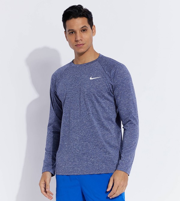 Buy Nike Logo Printed Long Sleeves Hydroguard Active T Shirt In Navy ...