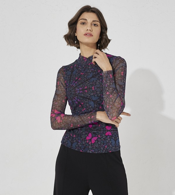 Buy Ted Baker Kamill High Neck Mesh Top In Black | 6thStreet Kuwait