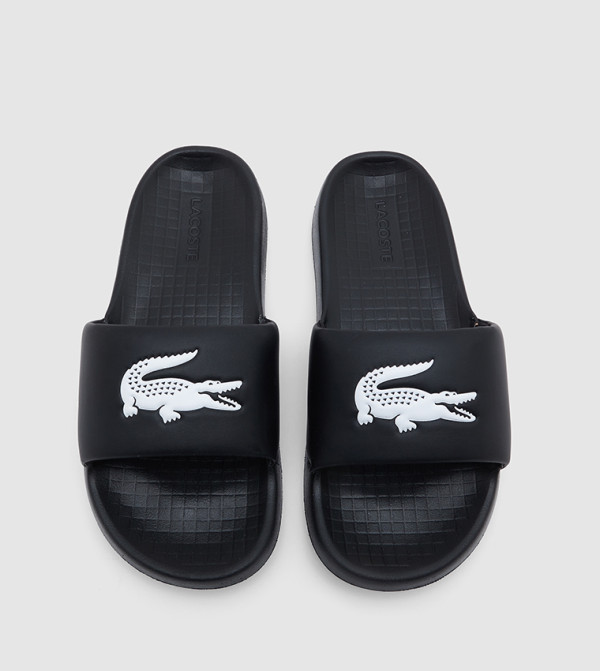 Buy Lacoste SERVE Logo Embossed Sliders In Black | 6thStreet UAE