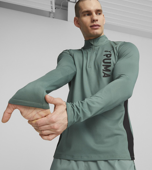 Buy Puma Logo Detail Half Zipper Active Jacket In Green | 6thStreet Qatar