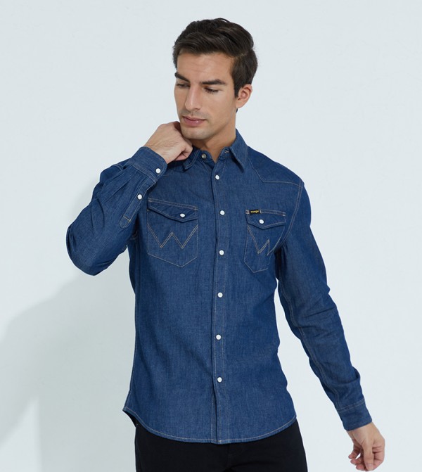Buy Wrangler Basic Western Shirt In Grey | 6thStreet Saudi Arabia