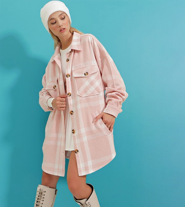 Buy Trend Alaçatı Stili Plaid Patterned Cachet Oversized Safari Shacket ...