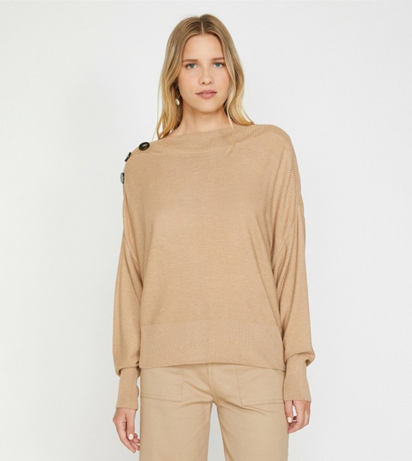 Buy Koton Solid Button Detailed Sweater In Tan | 6thStreet Saudi Arabia