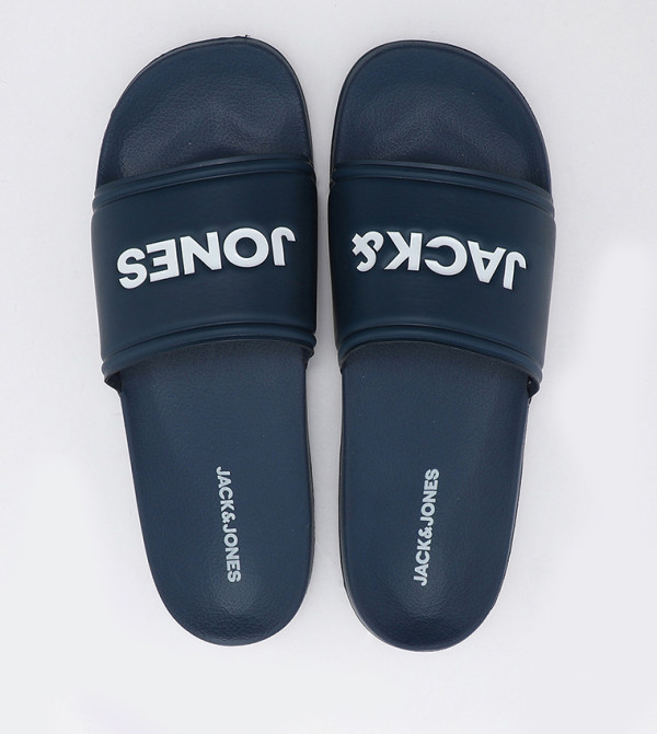 Buy Jack & Jones Logo Detail Pool Slides In Blue | 6thStreet UAE