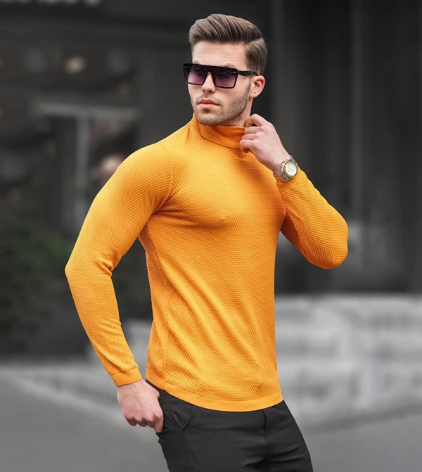 Buy Madmext Textured Turtleneck Sweater In Yellow | 6thStreet Saudi Arabia