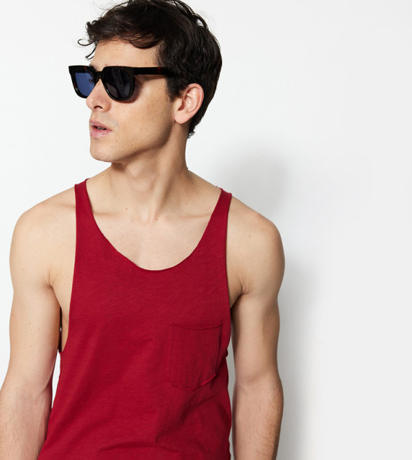 Buy Trendyol Regular Fit Crew Neck Sleeveless Vest In Burgundy ...