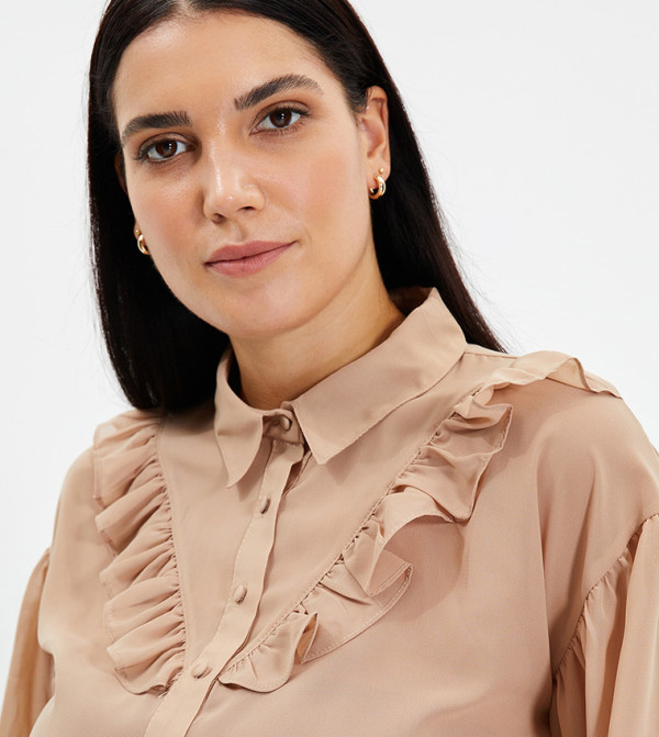 Buy Trendyol Frilly Chiffon Transparent Shirt In Grey | 6thStreet UAE