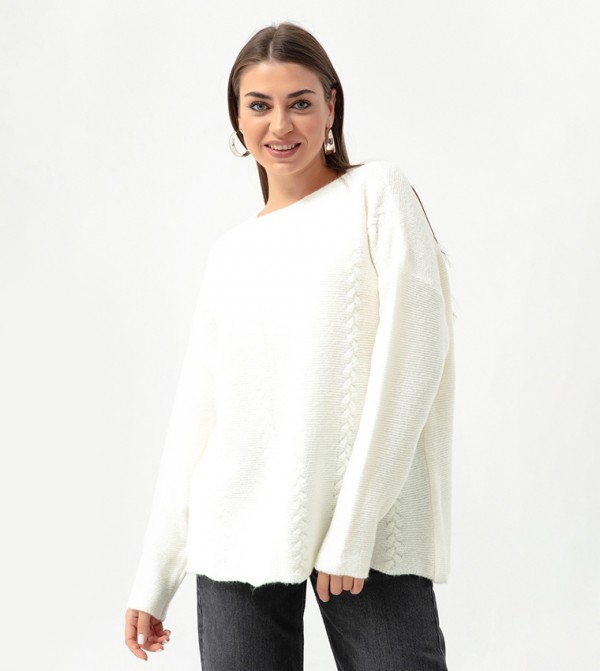 Buy Lafaba Braided Knitted Oversized Sweater In Cream | 6thStreet Saudi ...