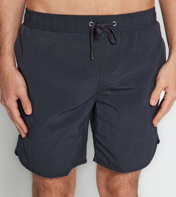 Buy Trendyol Solid Drawstring Waist Swim Shorts In Grey | 6thStreet UAE