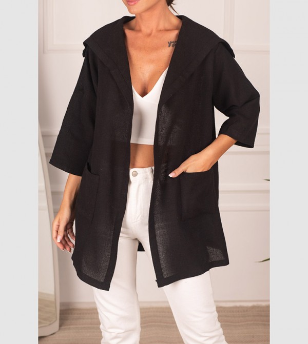 Buy Armonika Pocket Detail Flap Collar Coat In Black | 6thStreet UAE