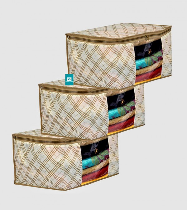Buy HIS & HERS Pack Of 3 Cloth Organizer Checkered In Cream | 6thStreet ...
