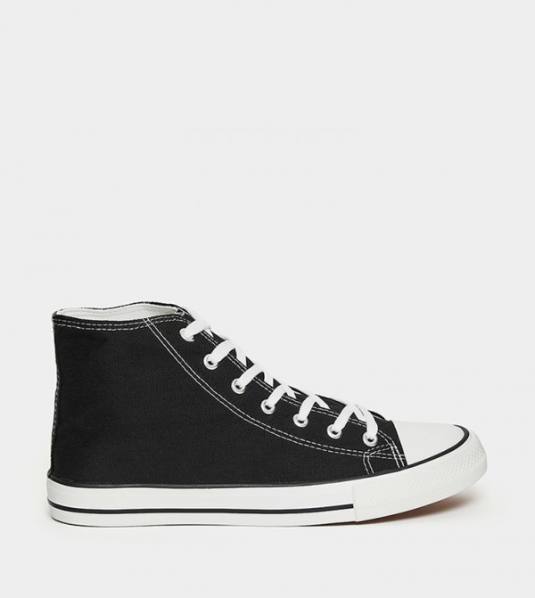 Buy Styli Round Toe Canvas High Top Sneakers In Black | 6thStreet Saudi ...