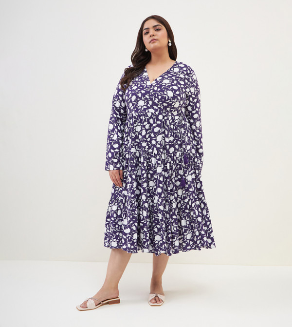 Buy Femmella Plus Floral Print Wrap Midi Dress In Multiple Colors ...