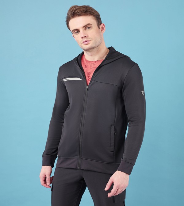 Buy Technosport Hooded Logo Detail Fleece Jacket In Black | 6thStreet ...