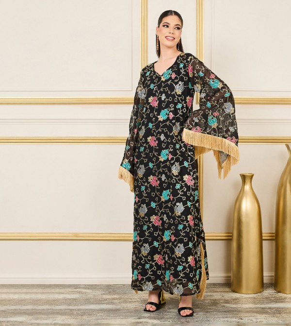 Buy Maxim Creation Floral Embroidered Jalabiya With Tassel Detail In ...