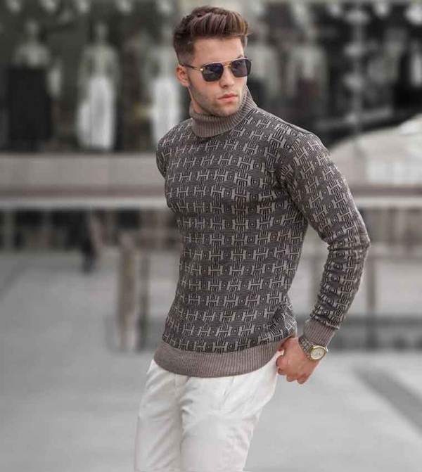 Buy Madmext Patterned Turtleneck Sweater In Brown | 6thStreet Saudi Arabia