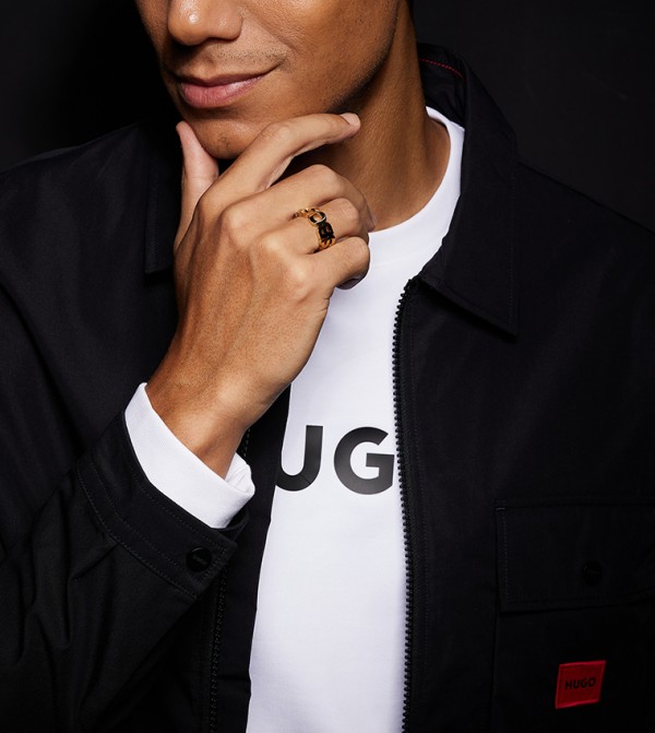 Buy HUGO BOSS KASSY Gold Tone Ring With Repeat Logo In Gold | 6thStreet ...