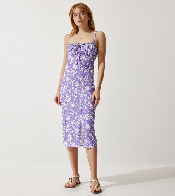 Buy Happiness İstanbul Floral Printed Sleeveless Slit Midi Dress In ...