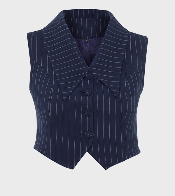 Buy Trendyol Striped Wing Collar Waistcoat In Navy | 6thStreet UAE