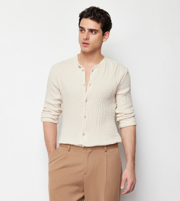 Buy Trendyol Solid Muslin Regular Fit Shirt In Off White | 6thStreet UAE