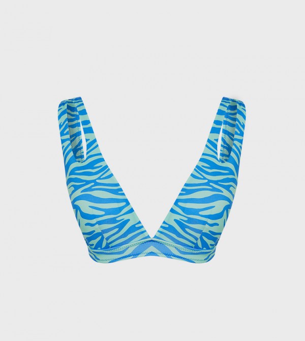 Buy Trendyol Animal Print Triangle Cut Out Detail Bikini Top In Blue ...