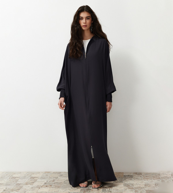 Buy Trendyol Outlet Solid Zip Through Woven Abaya In Grey | 6thStreet UAE