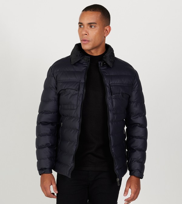 Buy ALTINYILDIZ CLASSICS Collared Puffer Jacket In NAVY BLUE ...