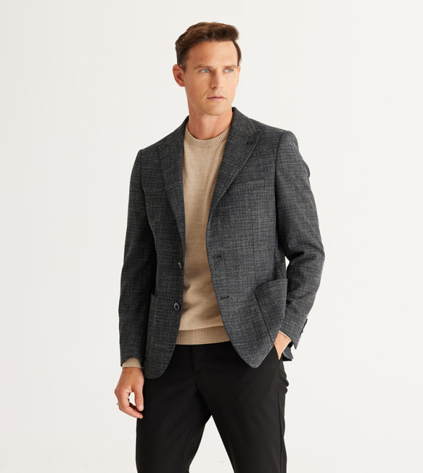 Buy ALTINYILDIZ CLASSICS Patterned Lapel Collar Blazer In Black ...
