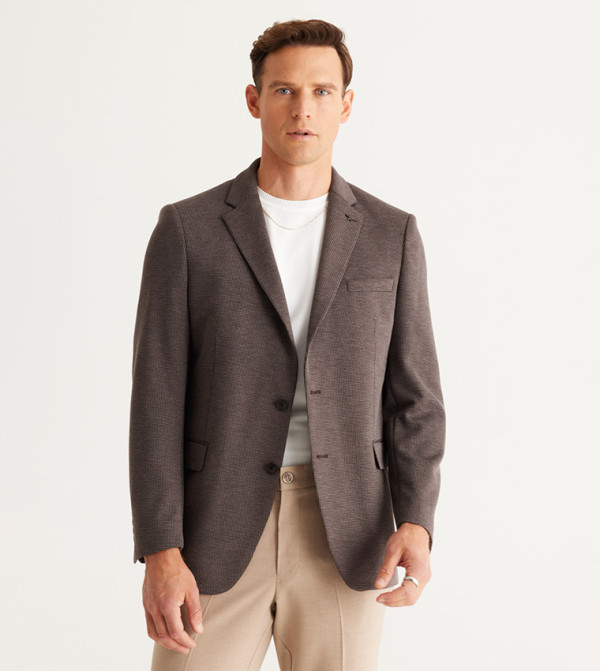 Buy ALTINYILDIZ CLASSICS Textured Lapel Collar Blazer In Brown ...