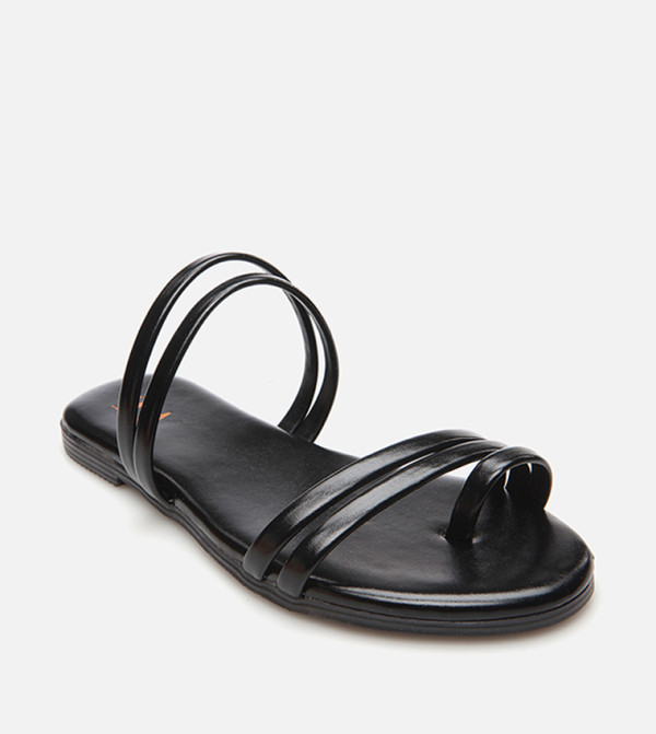 Buy Yaya By Hotiç Open Toe Flat Sandals In Black | 6thStreet UAE