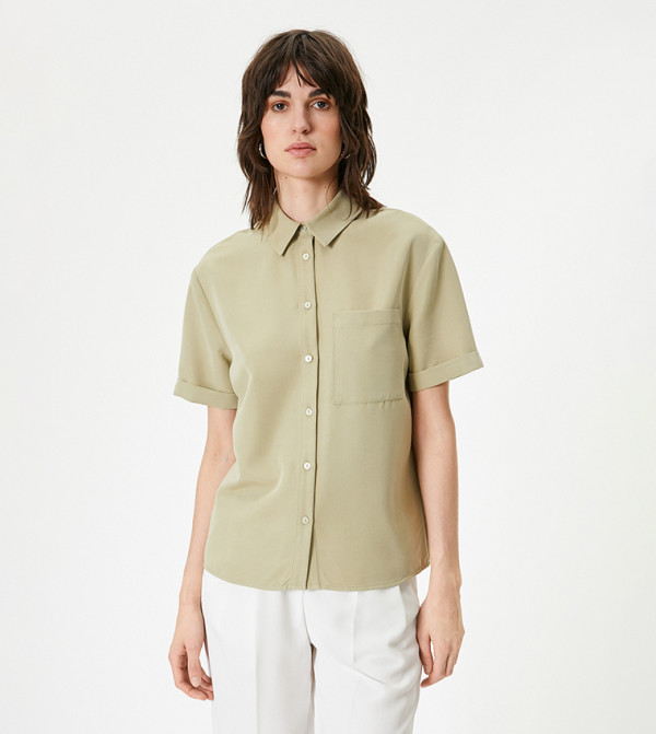 Buy Koton Solid Short Sleeves Shirt In Khaki | 6thStreet Saudi Arabia