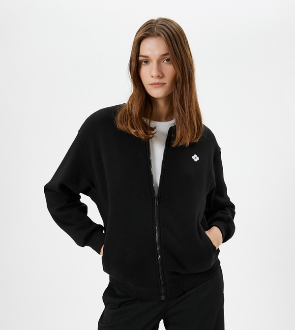 Buy Koton Logo Embroidered Pocket Detail Zippered Jacket In Black ...