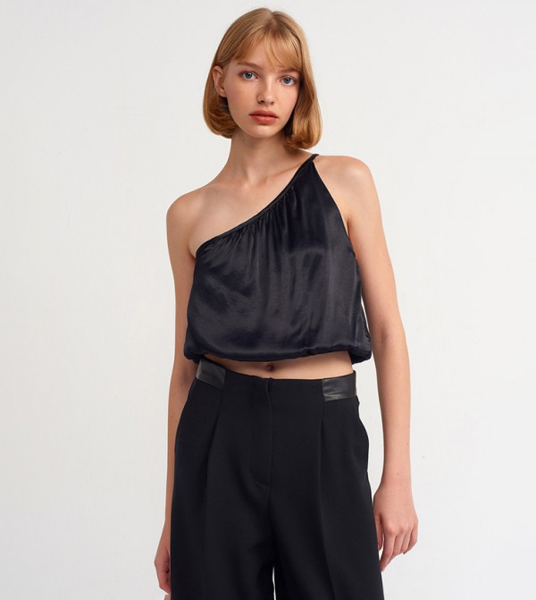 Buy Dilvin Satin One Shoulder Top In Black | 6thStreet UAE