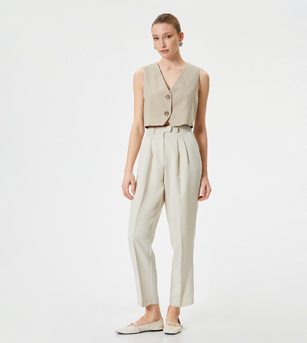 Buy Koton Pleated High Rise Carrot Fit Pants In Cream | 6thStreet Saudi ...