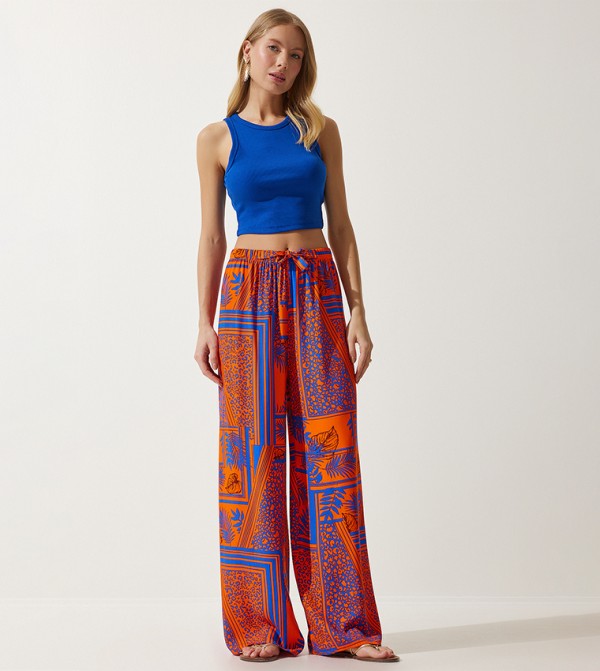 Buy Happiness İstanbul Patterned Wide Leg Pants In Orange | 6thStreet Qatar