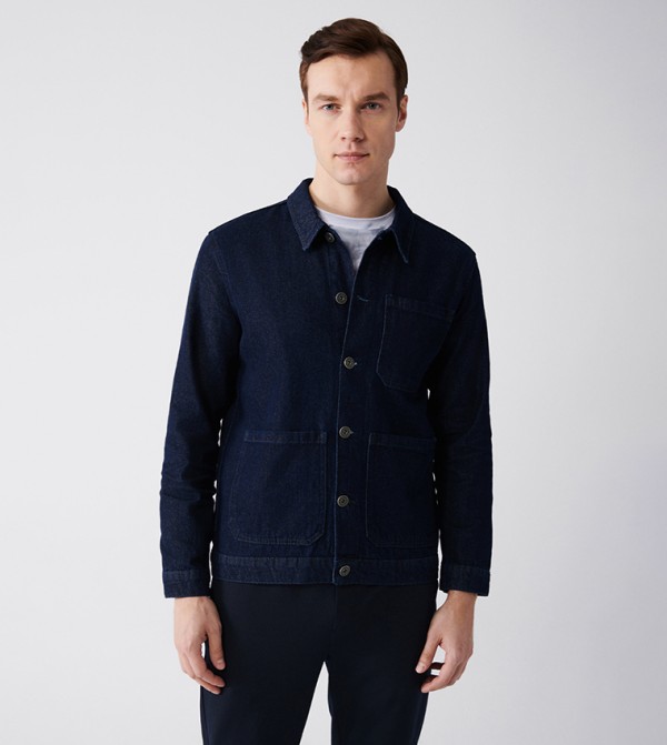 Buy Avva Classic Collar Comfort Fit Denim Jacket In Navy | 6thStreet UAE