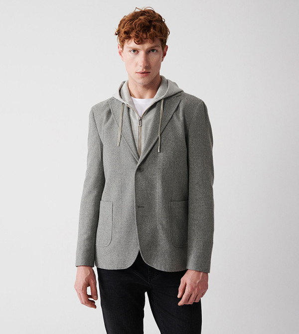 Buy Avva Detachable Hooded Wool Jacket In Gray | 6thStreet UAE